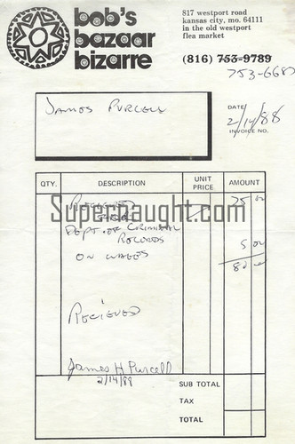 Robert Berdella Bob's Bazaar Bizarre Logo Receipt Signed James Purcell