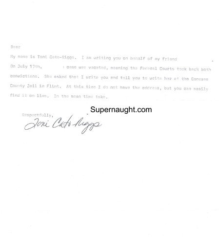 Toni Cato Riggs Signed Letter | Supernaught