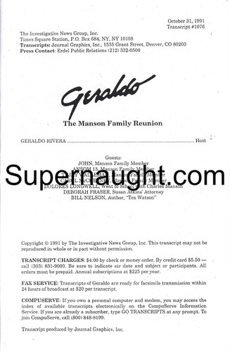 Geraldo Charles Manson Family Reunion Transcript Halloween 1991 | Supernaught