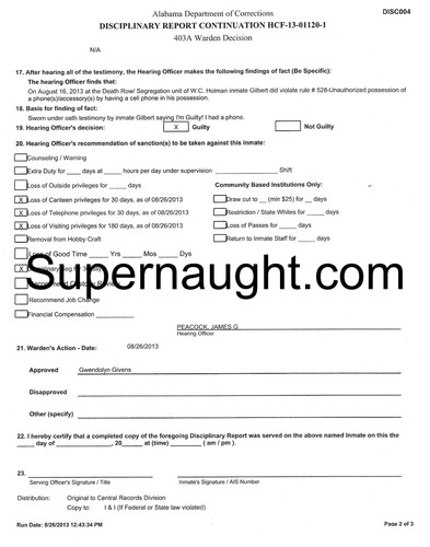 Bobby Ray Gilbert Disciplinary Report Inmate Copy | Supernaught
