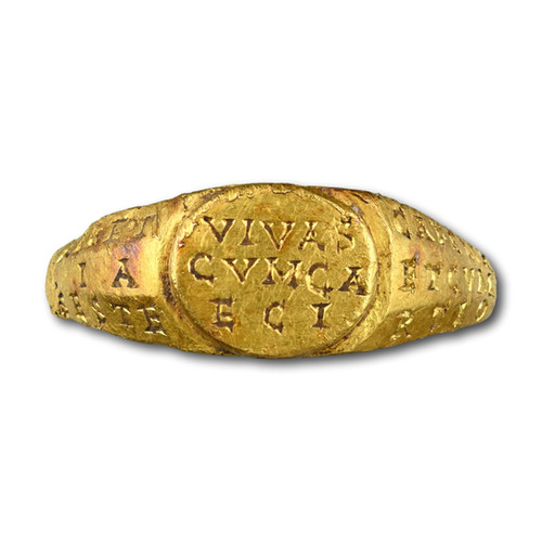 Ancient gold talismanic ring with inscriptions. Roman, 3rd - 4th ...