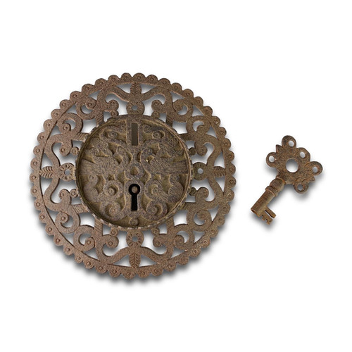 Pierced iron casket lock & original key. Spanish, 17th century ...