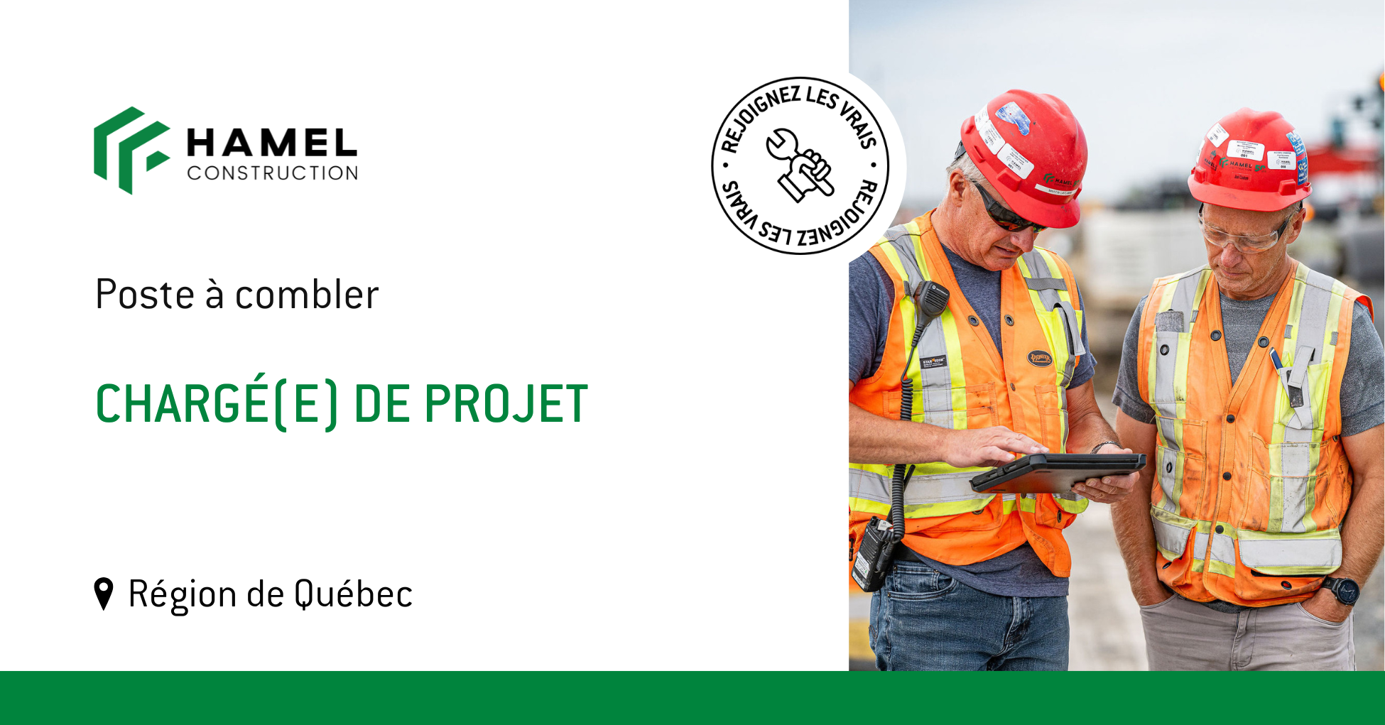 Chargé(e) de projet - Ville de Québec | Hamel Construction