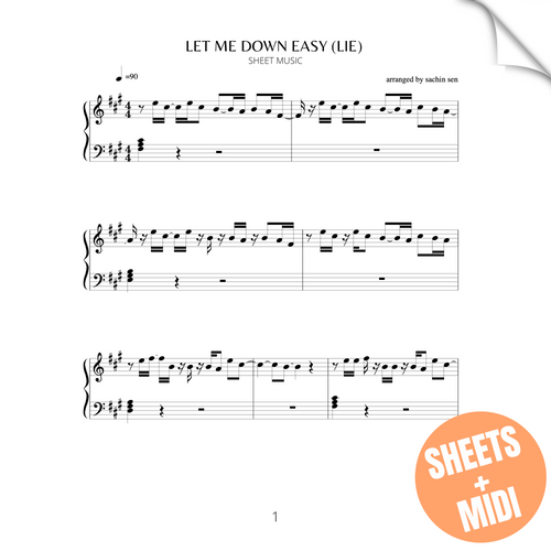 LET ME DOWN EASY (LIE) SHEET MUSIC & MIDI | Sachin Sen