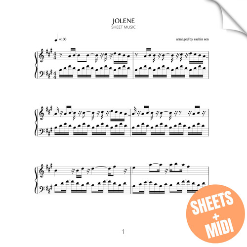 JOLENE (SHEET MUSIC & MIDI) | Sachin Sen