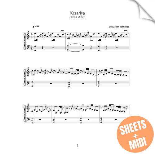 Kesariya (SHEET MUSIC & MIDI) | Sachin Sen