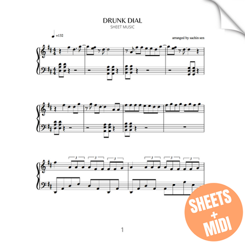 Drunk Dial (SHEET MUSIC & MIDI) | Sachin Sen