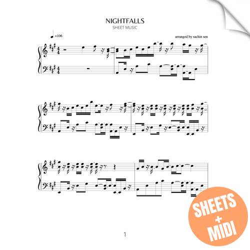 Nightfalls (SHEET MUSIC & MIDI) | Sachin Sen