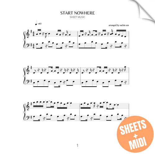 Start Nowhere (SHEET MUSIC & MIDI) | Sachin Sen