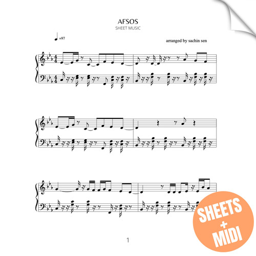 Afsos (SHEET MUSIC & MIDI) | Sachin Sen
