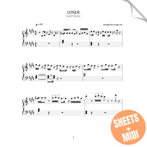Loser (SHEET MUSIC & MIDI) | Sachin Sen