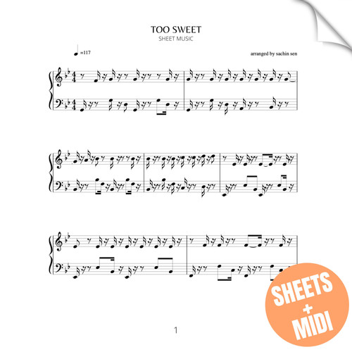 Too Sweet (SHEET MUSIC & MIDI) | Sachin Sen