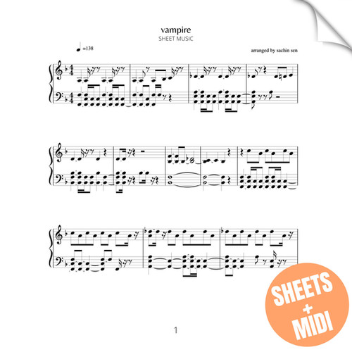 vampire (SHEET MUSIC & MIDI) | Sachin Sen
