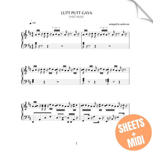 Lutt Putt Gaya (SHEET MUSIC & MIDI) | Sachin Sen