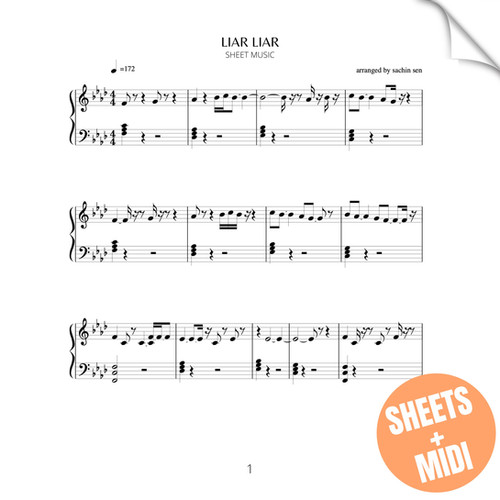 Liar Liar (SHEET MUSIC & MIDI) | Sachin Sen