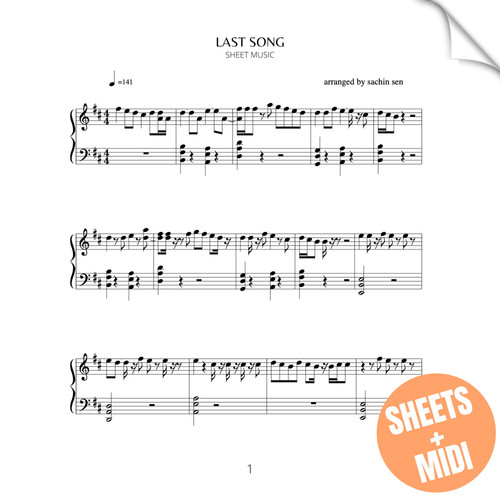 Last Song feat Faouzia (SHEET MUSIC & MIDI) | Sachin Sen
