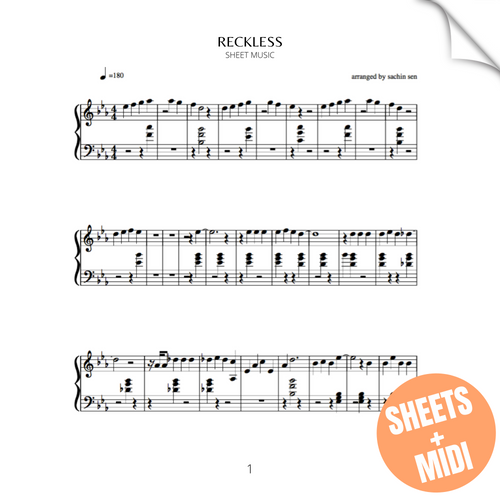 Reckless (SHEET MUSIC & MIDI) | Sachin Sen