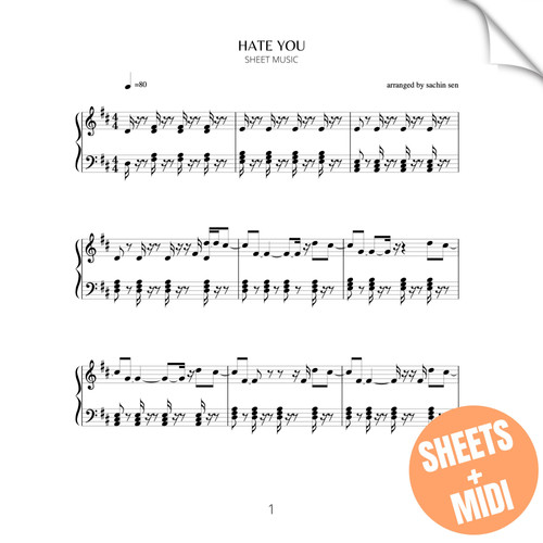 Hate You (SHEET MUSIC & MIDI) | Sachin Sen