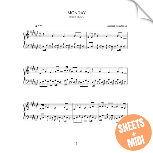 Monday (SHEET MUSIC & MIDI) | Sachin Sen