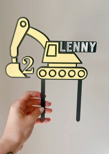 Digger with "Name" & "Number" Cake topper | Gold Craft Designs 1