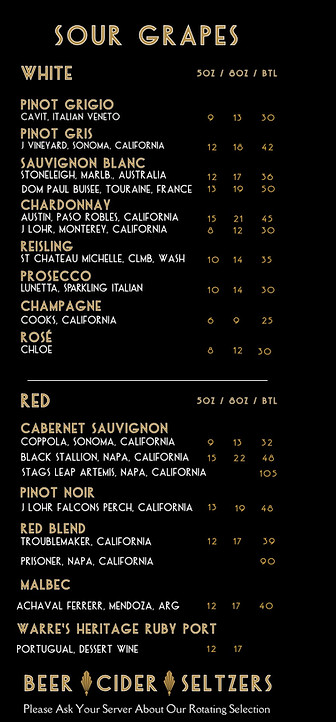 Menus | The Scenic Lounge