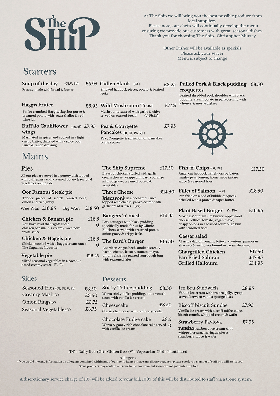 Winter menu | The Ship Irvine Ayrshire