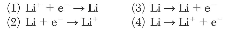 Which half-reaction equation represents the oxidation of lithium?