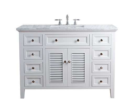 Genevieve 48" White Single Vanity & Shutter Double Doors Single Sink ...