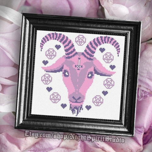 Pastel Goat Head & Pentagrams - Gothic Cross Stitch Pattern | Night ...