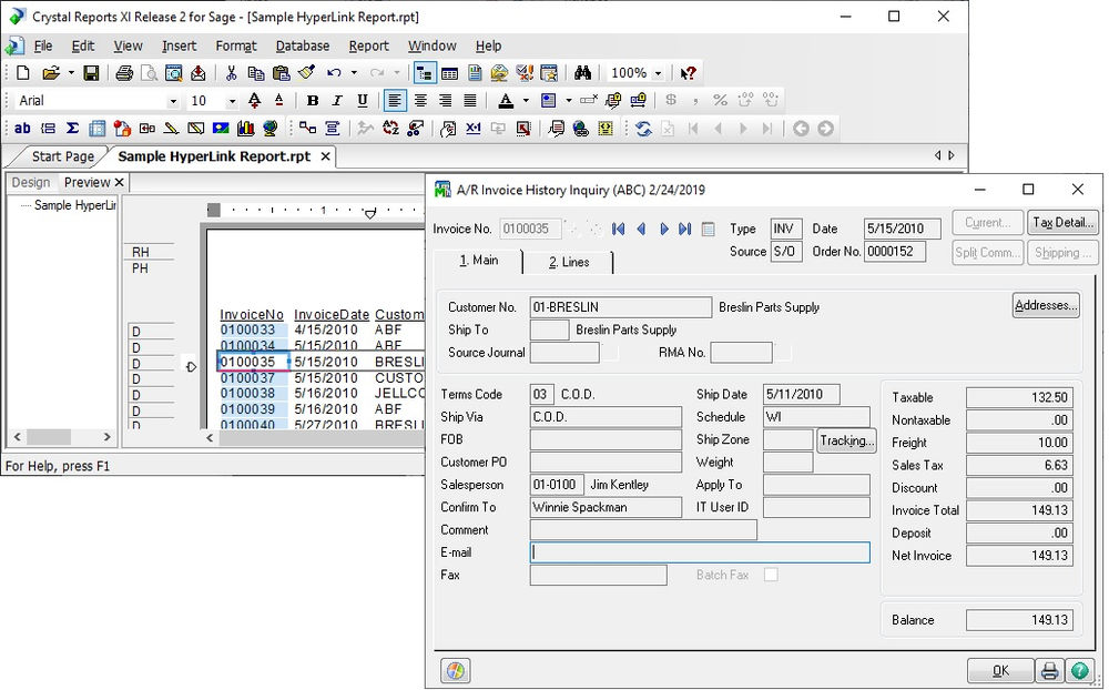 How to Launch Sage 100 Screens from Crystal Reports