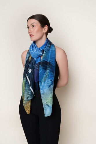 hand illustrated scarf | long silk wrap | Rubykite Art Scarves