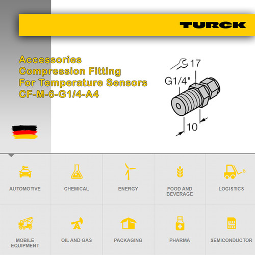 CF-M-6-G1/4-A4 | Turck Accessories Compression Fitting For Temperature ...