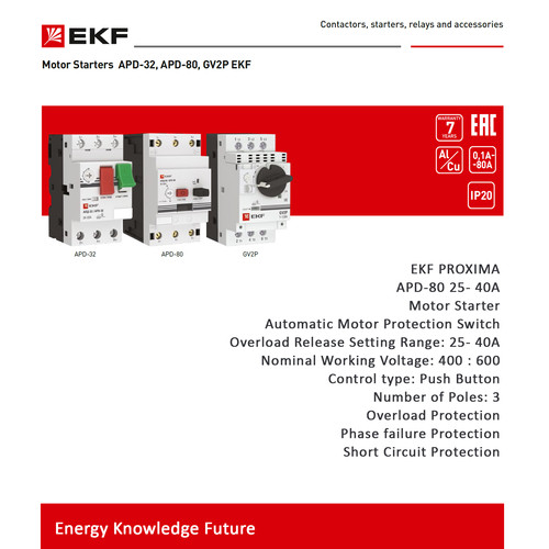 قواطع الدوائر الكهربائية والمفاتيح | Motor Starter | EKF | APD-80 25- 40A | MET
