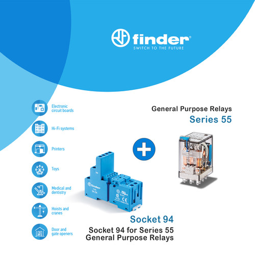 55.34.9.024.0040 | Finder 55 Series Relay + Socket | 24 VDC | 14 رجل | MET