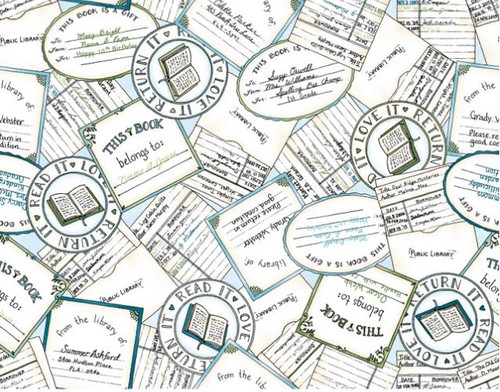 Readerville Maywood Studio Book Labels Blue Cotton Fabric | Stitching ...