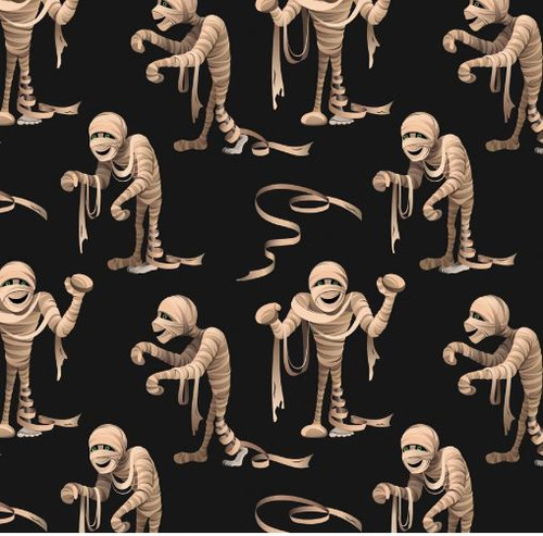 Terrifying Mummy Black Halloween Cotton Fabric | Stitching Grannies