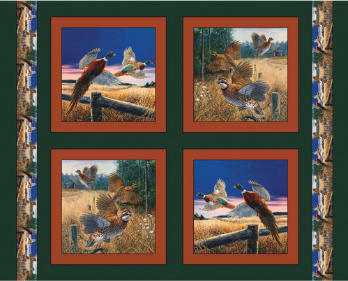 45" Pheasants Cotton Fabric Panel | Stitching Grannies
