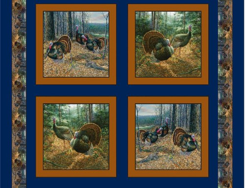 Turkey Scene Quilting Cotton Fabric Panel | Stitching Grannies