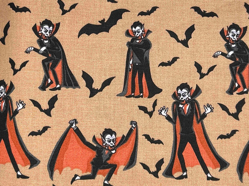 Vampire on Brown Background Halloween Cotton Fabric | Stitching Grannies