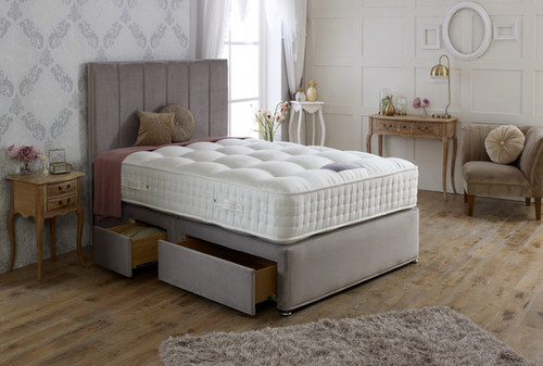 Double Cashmere 1000 pocket divan set + 2 drawers + luxury 26"headboard ...