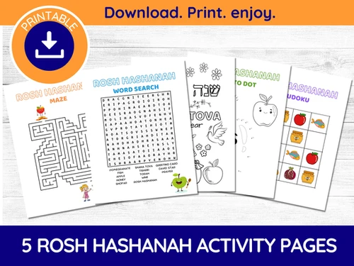 5 Printable Rosh Hashanah Activity Pages for Kids, Rosh Hashanah ...