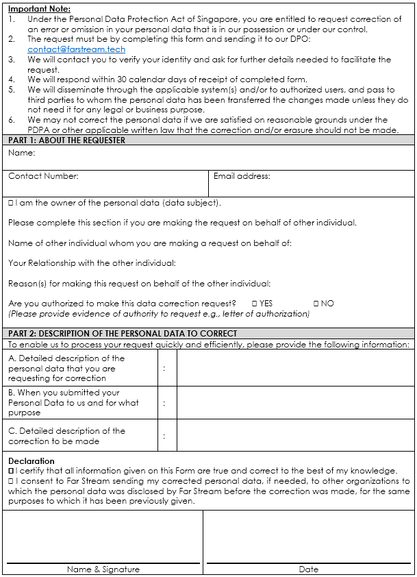 PD Correction Form | Far Stream