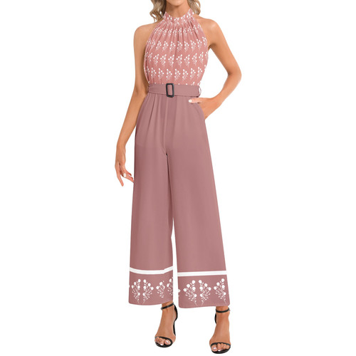 Halter Neck Buckle Belted Jumpsuit | Aura