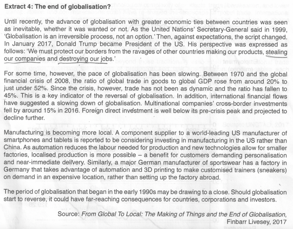 N2019 GCE A Level Case Study Q2f: End of Globalisation?