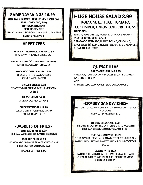 Menu | Pickles Pub