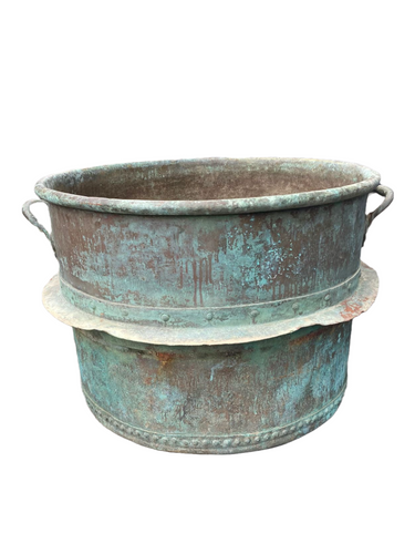 Verdigris riveted copper cheese making pot | Willows Antiques