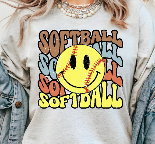 Softball Smiley stacked (DTF Transfer) | Hookful Designs DTF