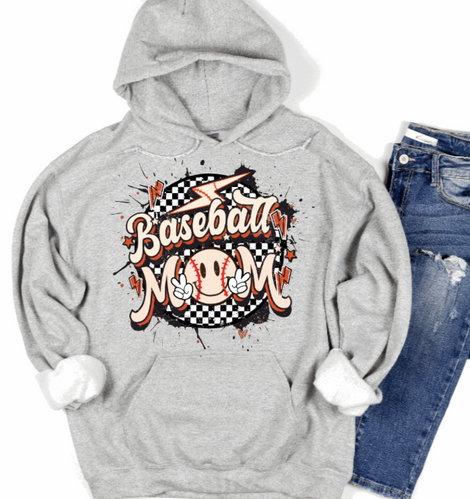 Baseball Mom Checkered Smiley (DTF Transfer) | Hookful Designs DTF