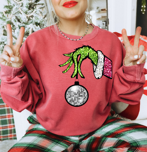 Glitter Grinchy Hand (DTF Transfer) | Hookful Designs DTF