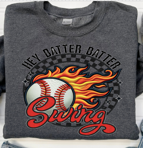 Hey Batter Swing Baseball (DTF Transfer) | Hookful Designs DTF